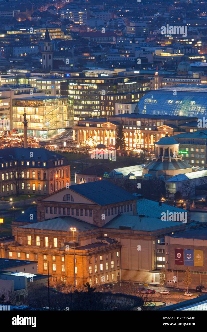 Germany, Stuttgart, Roofs and city by night, elevated view Stock Photo ...