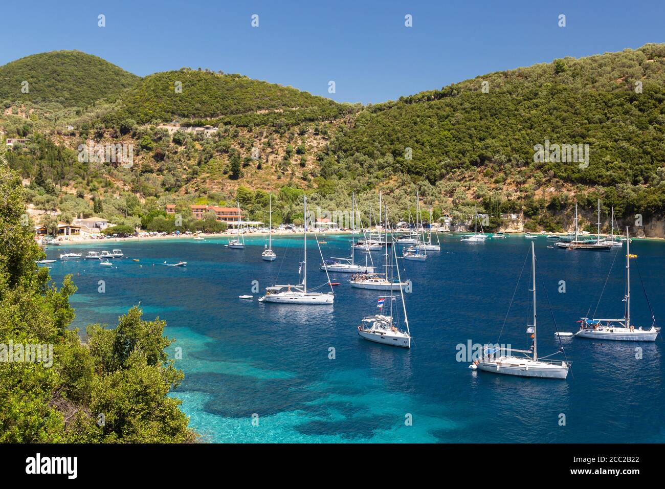 Boats anchored off Desimi Beach, Lefkada, Ionian Islands, Greece Stock ...