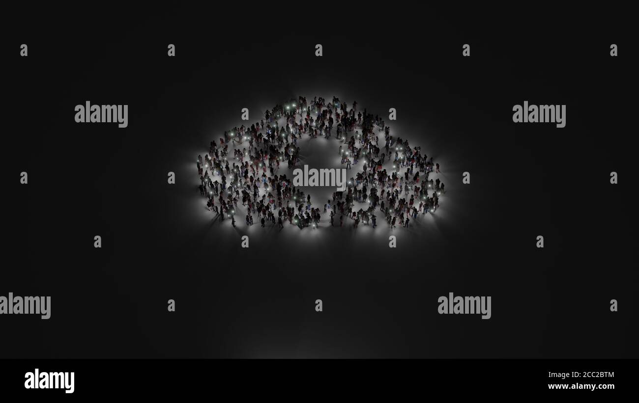 3d rendering of crowd of different people with flashlight in shape of ...