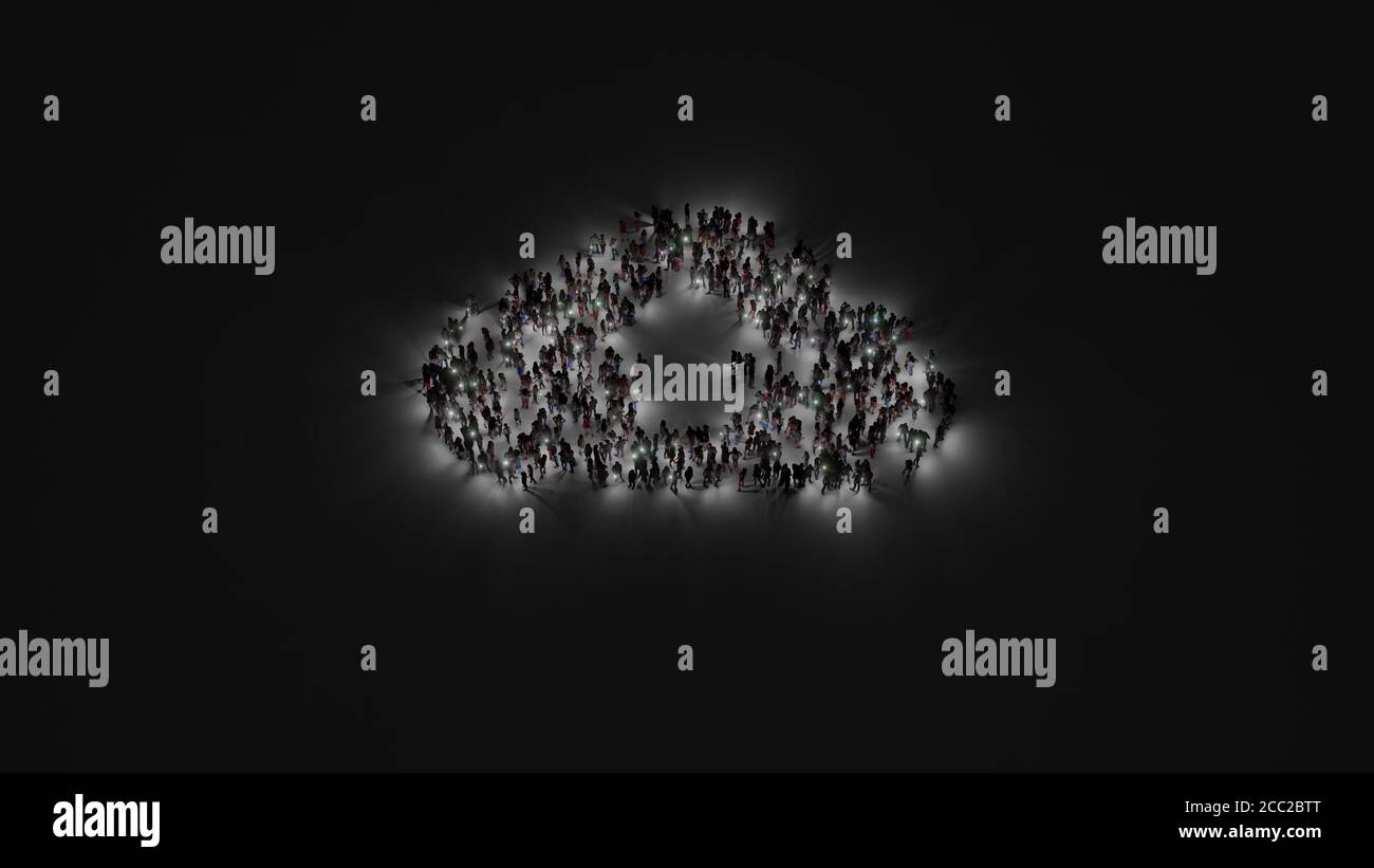 3d rendering of crowd of different people with flashlight in shape of ...