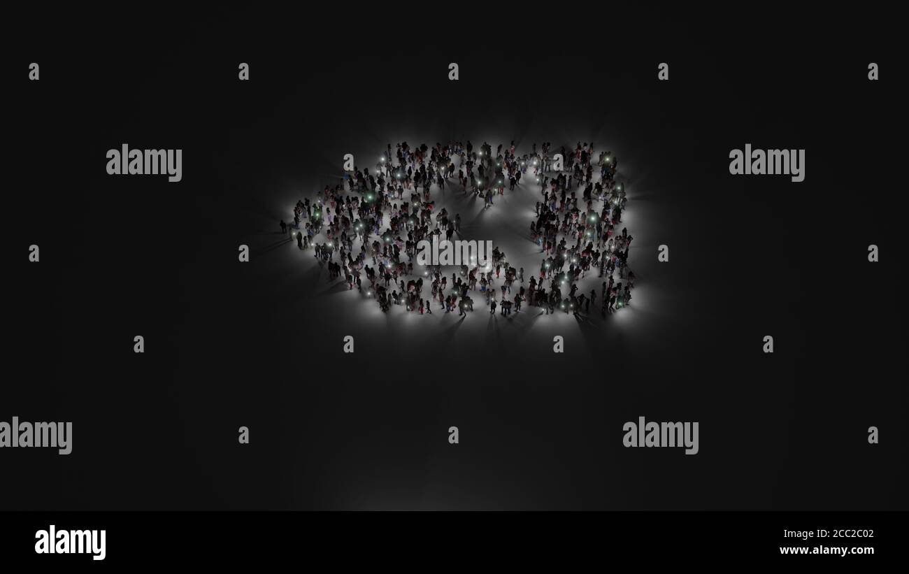 3d rendering of crowd of different people with flashlight in shape of ...