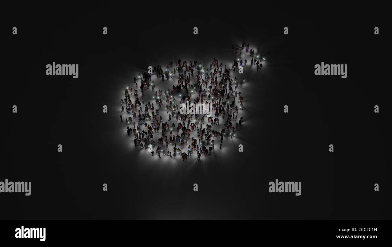 3d rendering of crowd of different people with flashlight in shape of ...