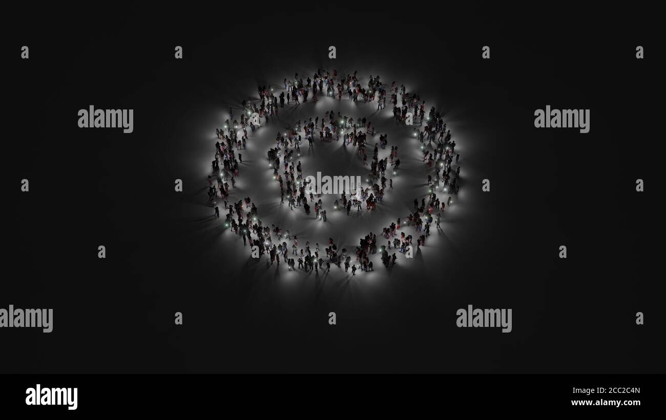 3d rendering of crowd of different people with flashlight in shape of ...