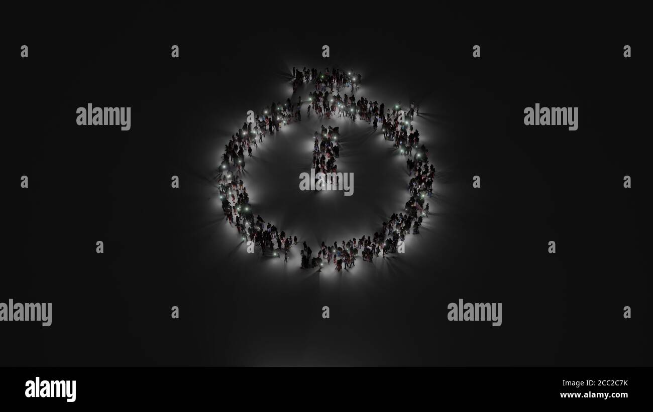 3d rendering of crowd of different people with flashlight in shape of ...
