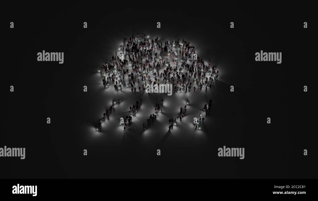 3d rendering of crowd of different people with flashlight in shape of ...