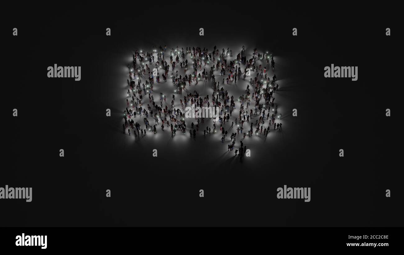 3d rendering of crowd of different people with flashlight in shape of ...