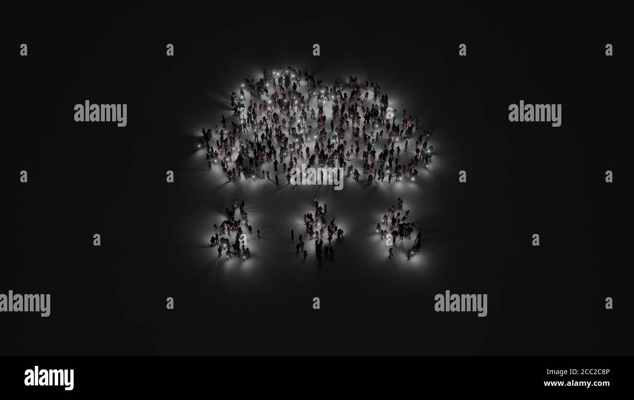 3d rendering of crowd of different people with flashlight in shape of ...