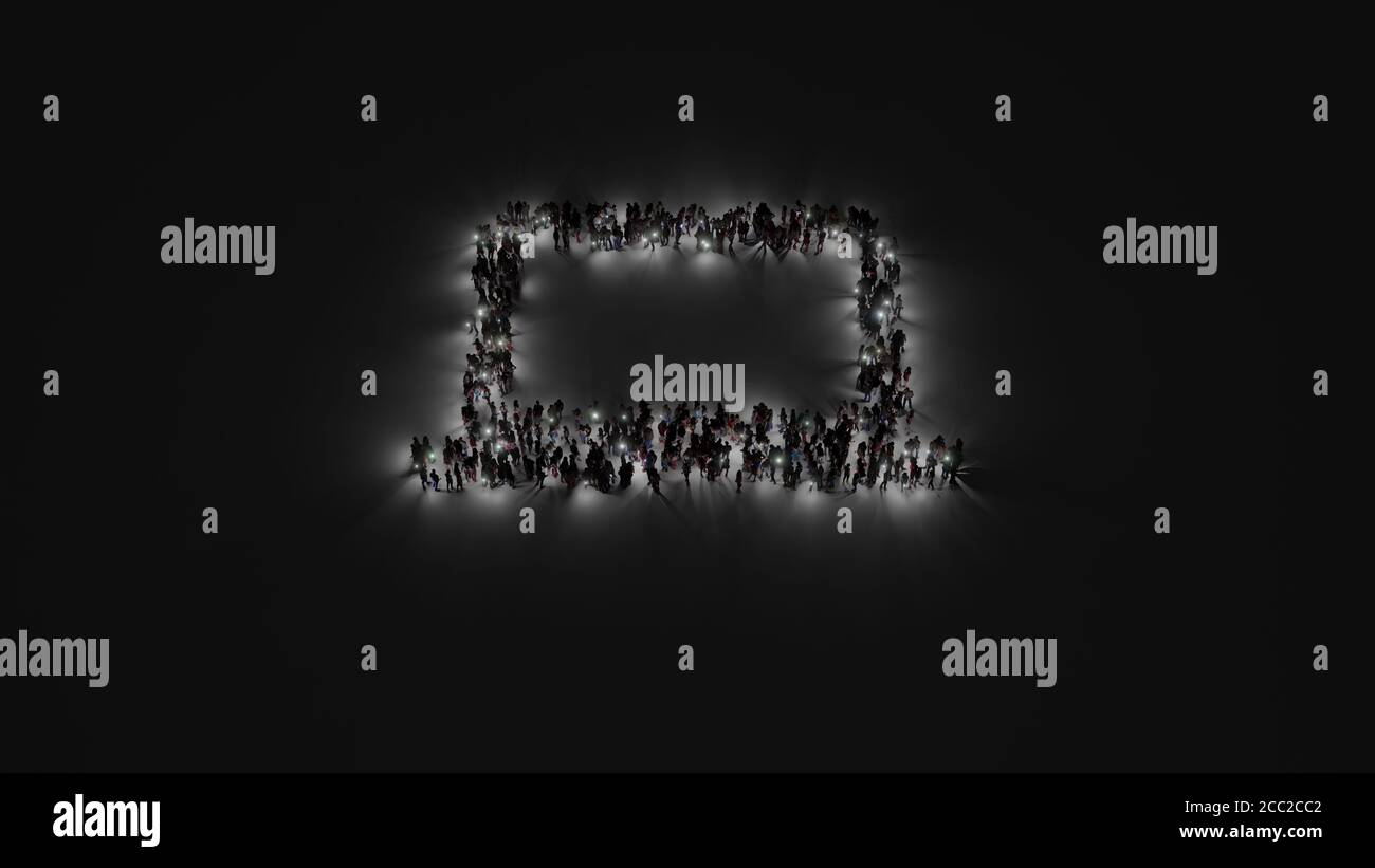 3d rendering of crowd of different people with flashlight in shape of ...