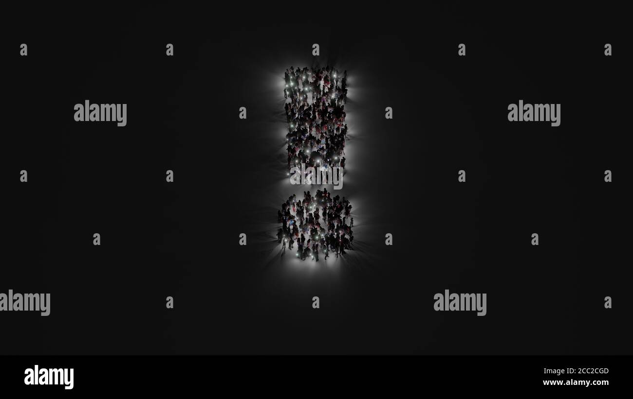 3d rendering of crowd of different people with flashlight in shape of ...