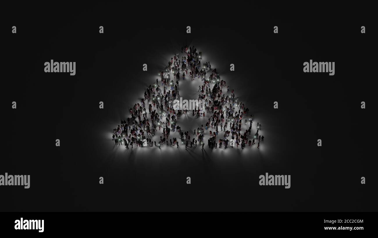 3d rendering of crowd of different people with flashlight in shape of ...