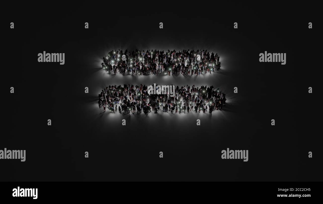 3d rendering of crowd of different people with flashlight in shape of ...