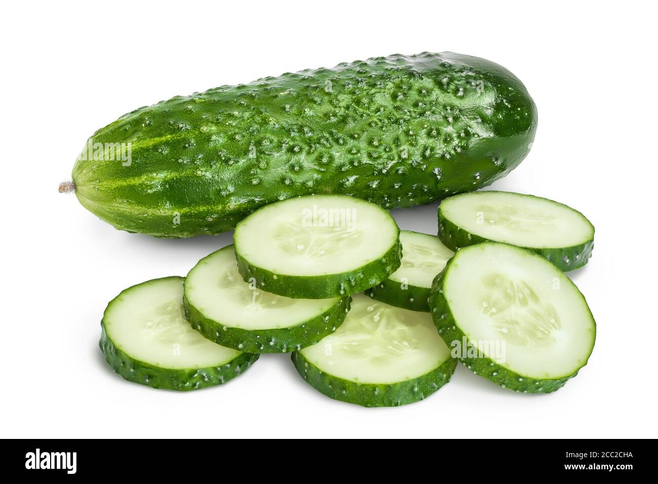Sliced cucumber isolated on white background with clipping path and ...