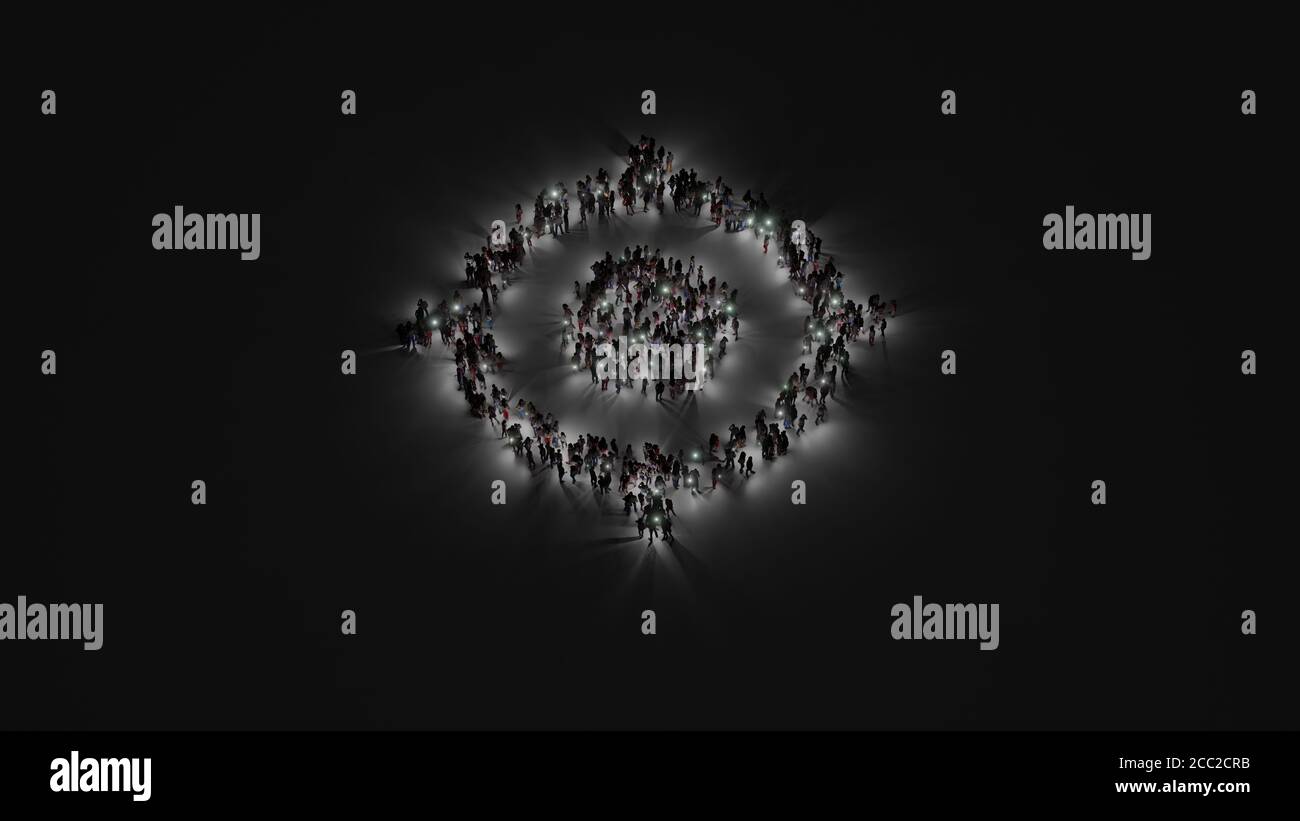 3d rendering of crowd of different people with flashlight in shape of ...