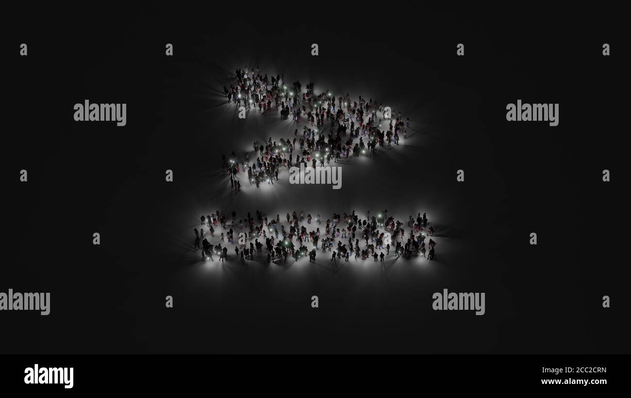3d rendering of crowd of different people with flashlight in shape of ...