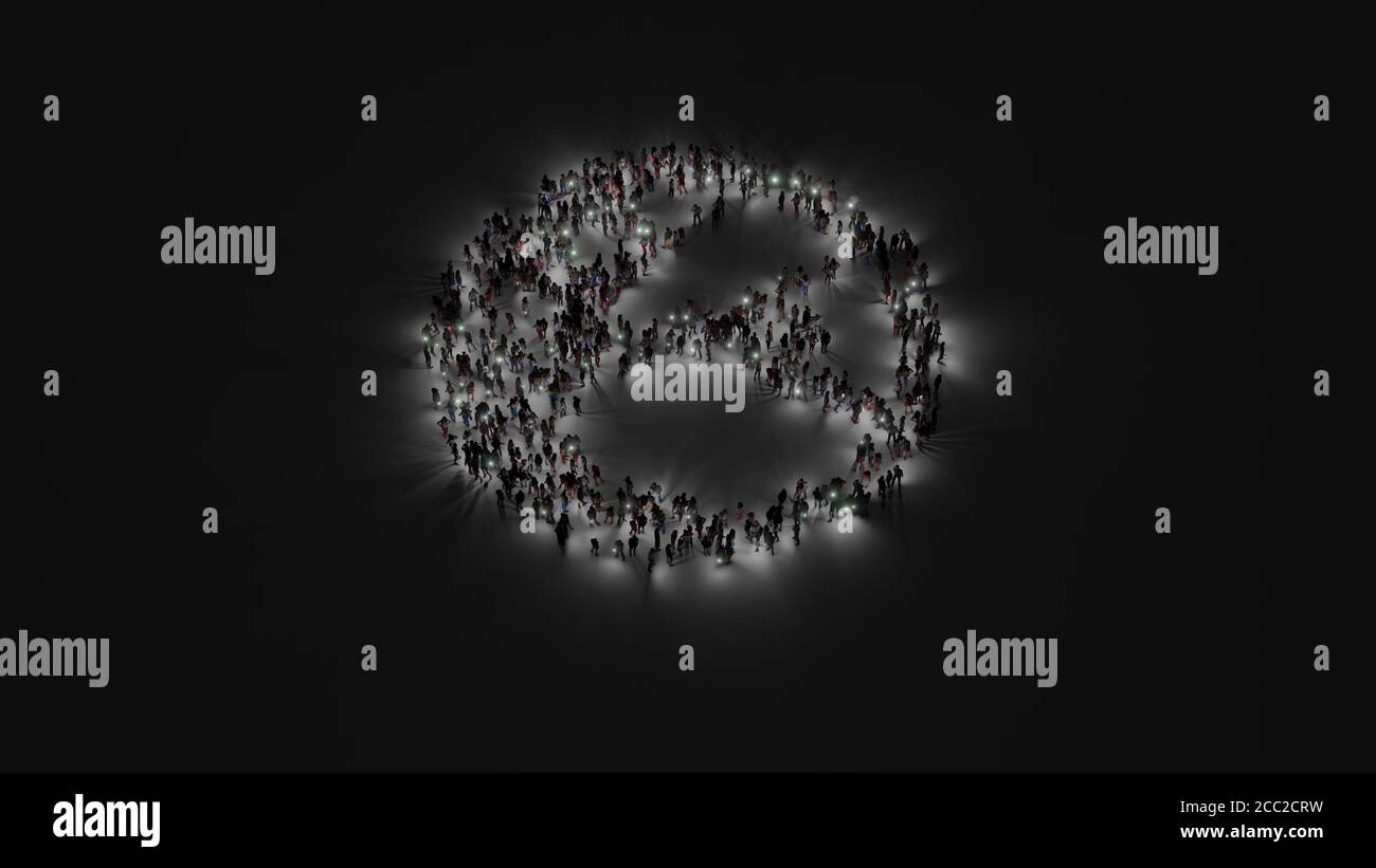3d rendering of crowd of different people with flashlight in shape of ...