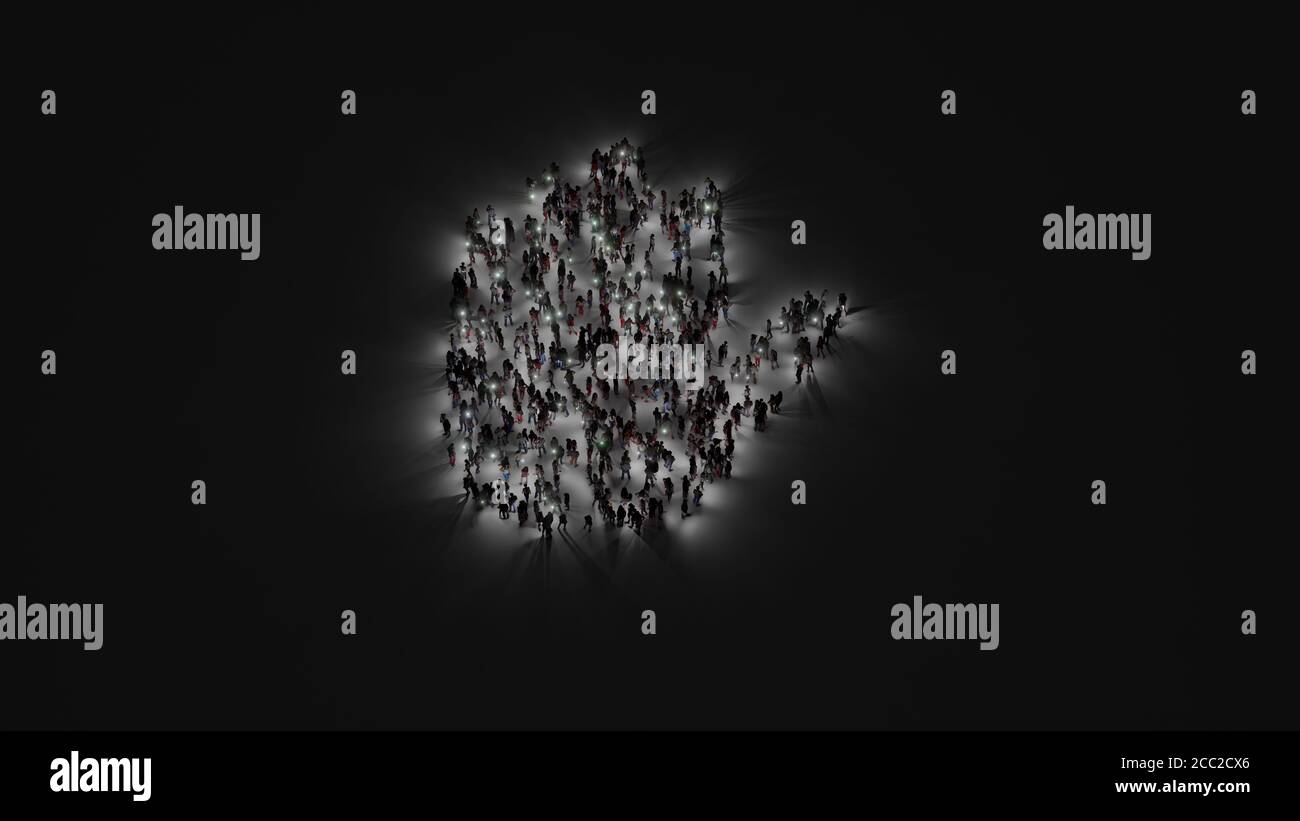 3d rendering of crowd of different people with flashlight in shape of ...