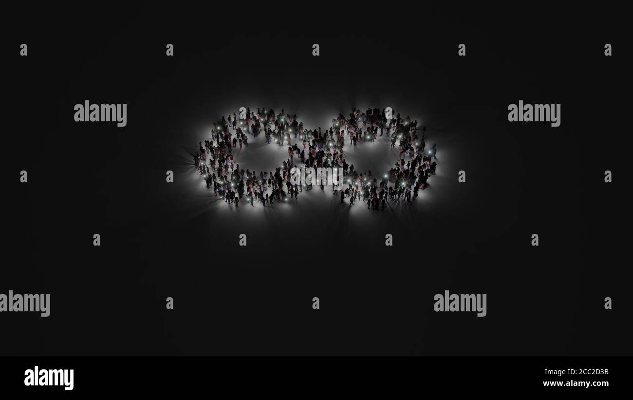 3d rendering of crowd of different people with flashlight in shape of ...