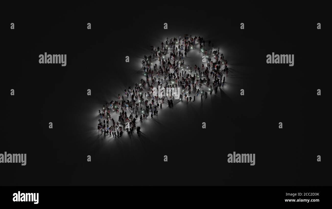 3d rendering of crowd of different people with flashlight in shape of ...