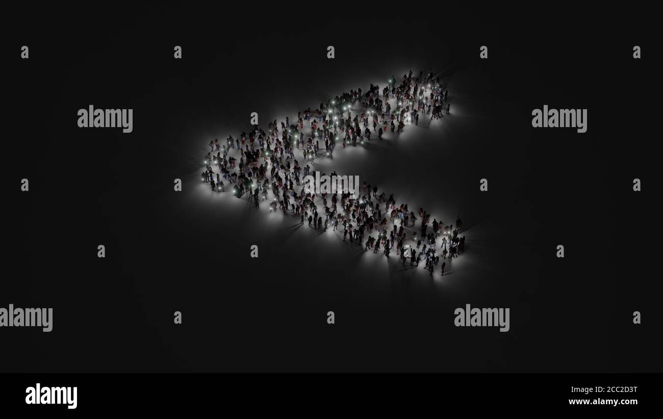 3d rendering of crowd of different people with flashlight in shape of ...