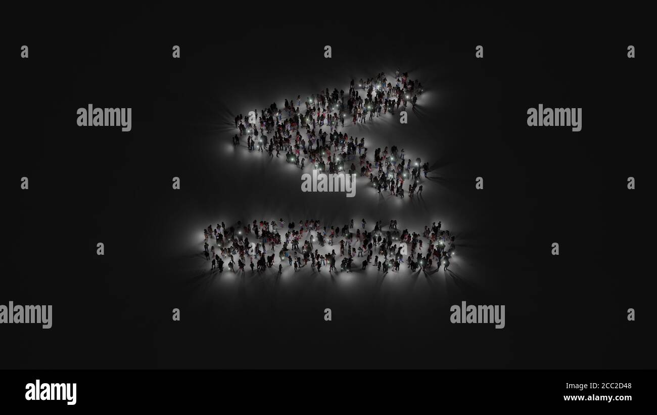 3d rendering of crowd of different people with flashlight in shape of ...