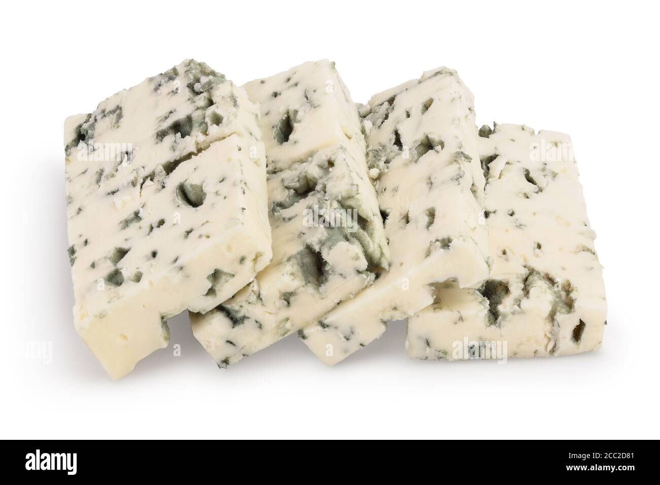 Blue cheese slices isolated on white background with clipping path and ...