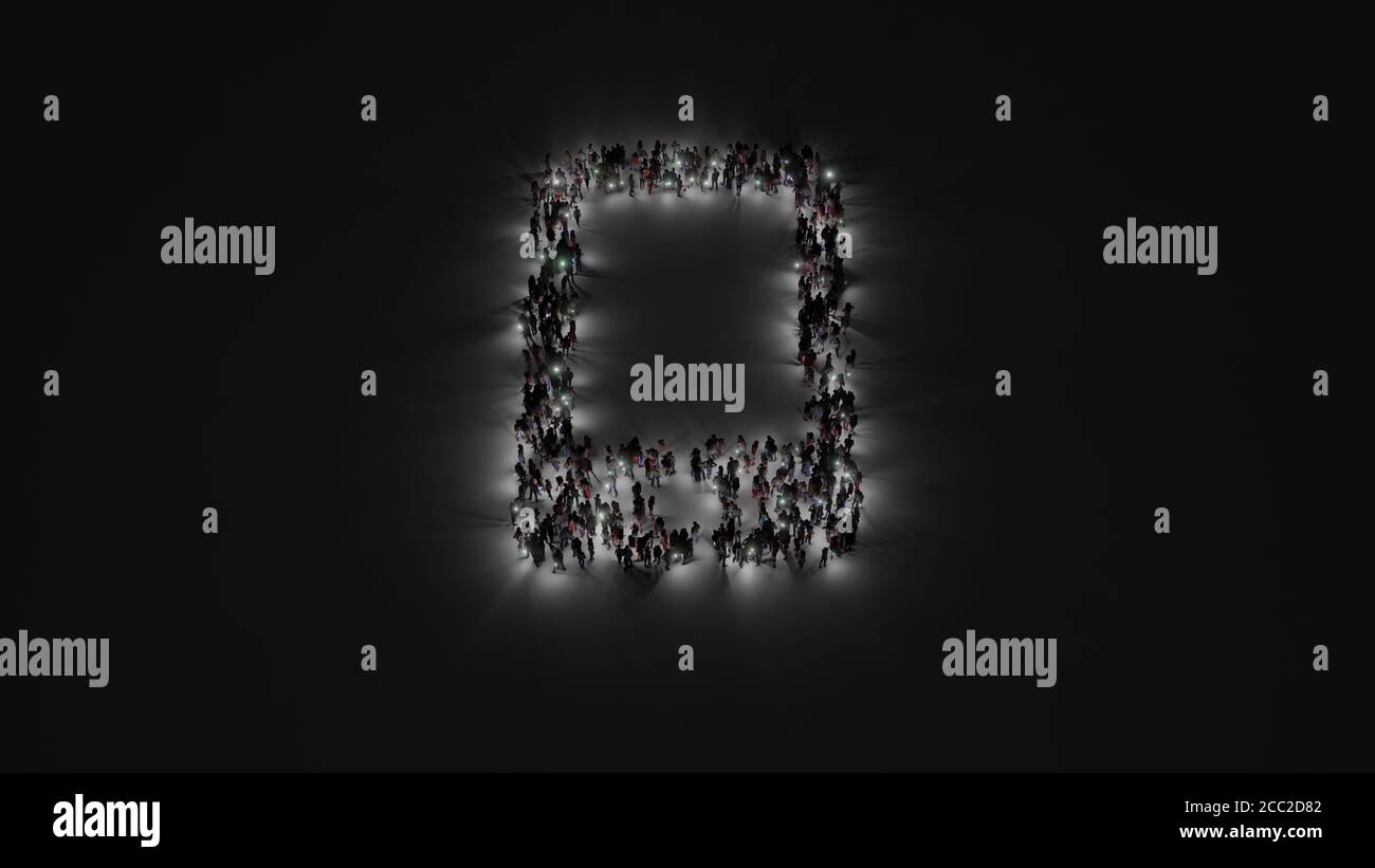 3d rendering of crowd of different people with flashlight in shape of ...
