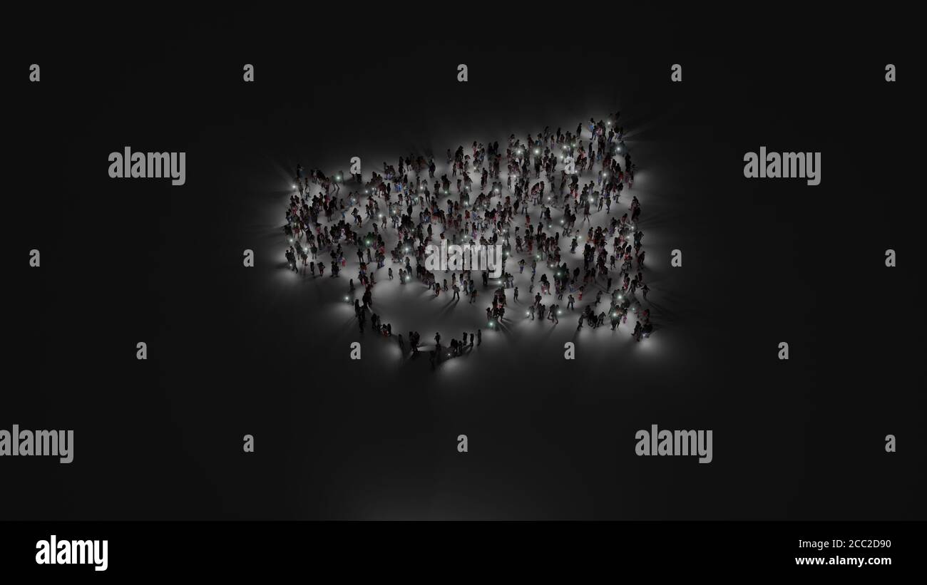 3d rendering of crowd of different people with flashlight in shape of ...