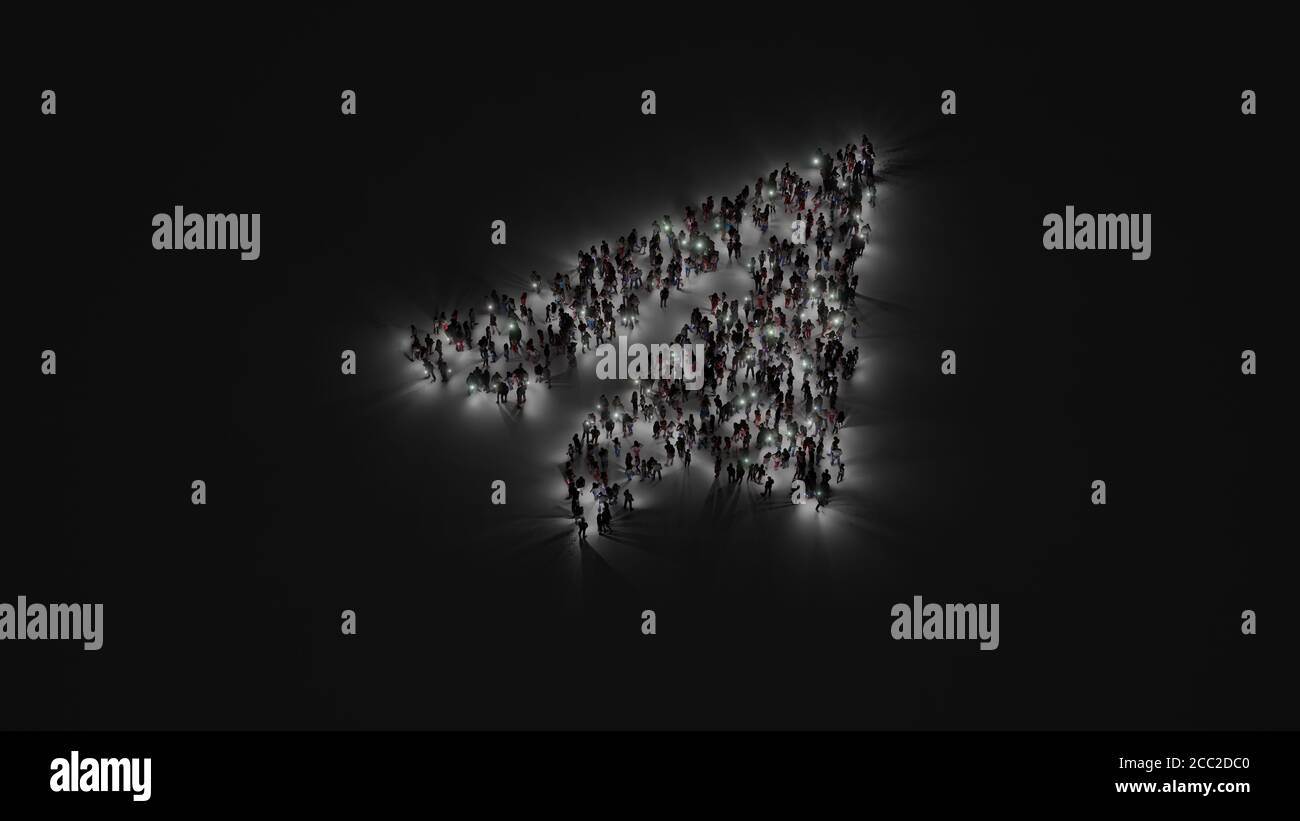 3d rendering of crowd of different people with flashlight in shape of ...