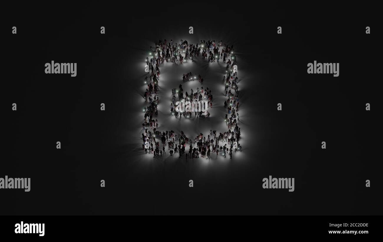 3d rendering of crowd of different people with flashlight in shape of ...