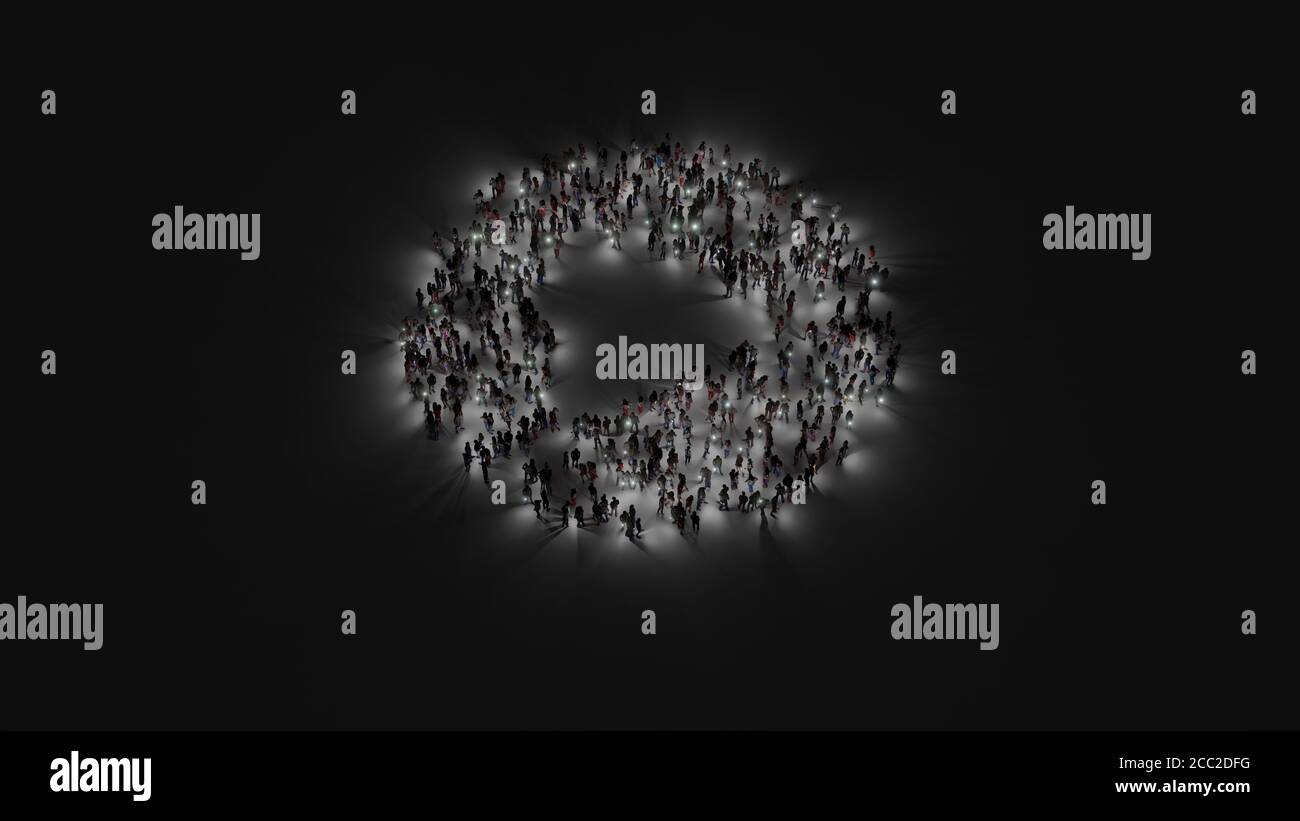3d rendering of crowd of different people with flashlight in shape of ...