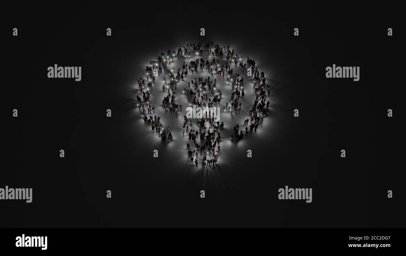 3d rendering of crowd of different people with flashlight in shape of ...