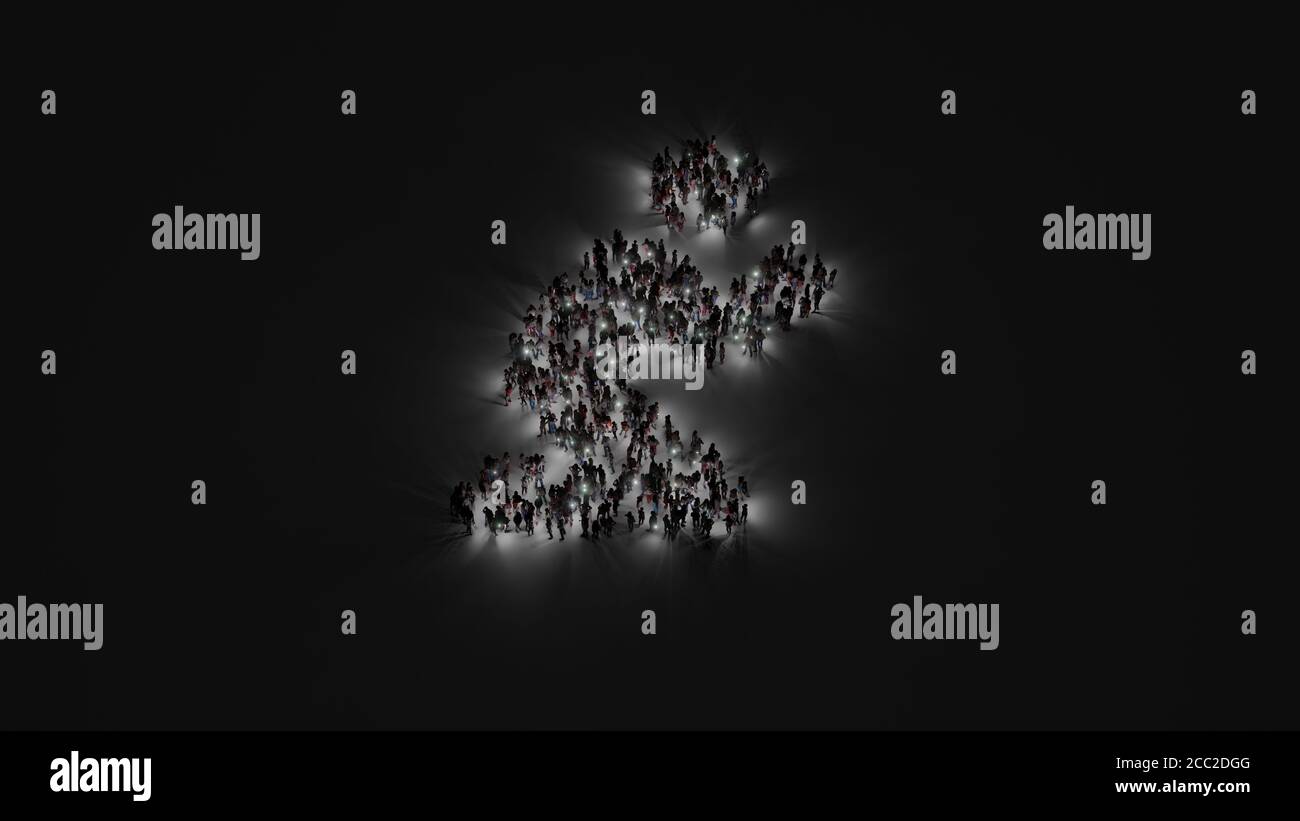 3d rendering of crowd of different people with flashlight in shape of ...