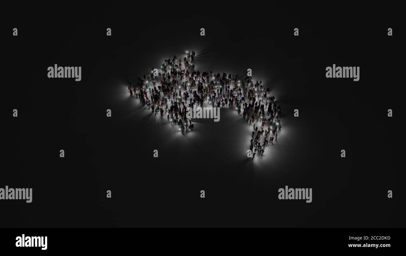 3d rendering of crowd of different people with flashlight in shape of ...