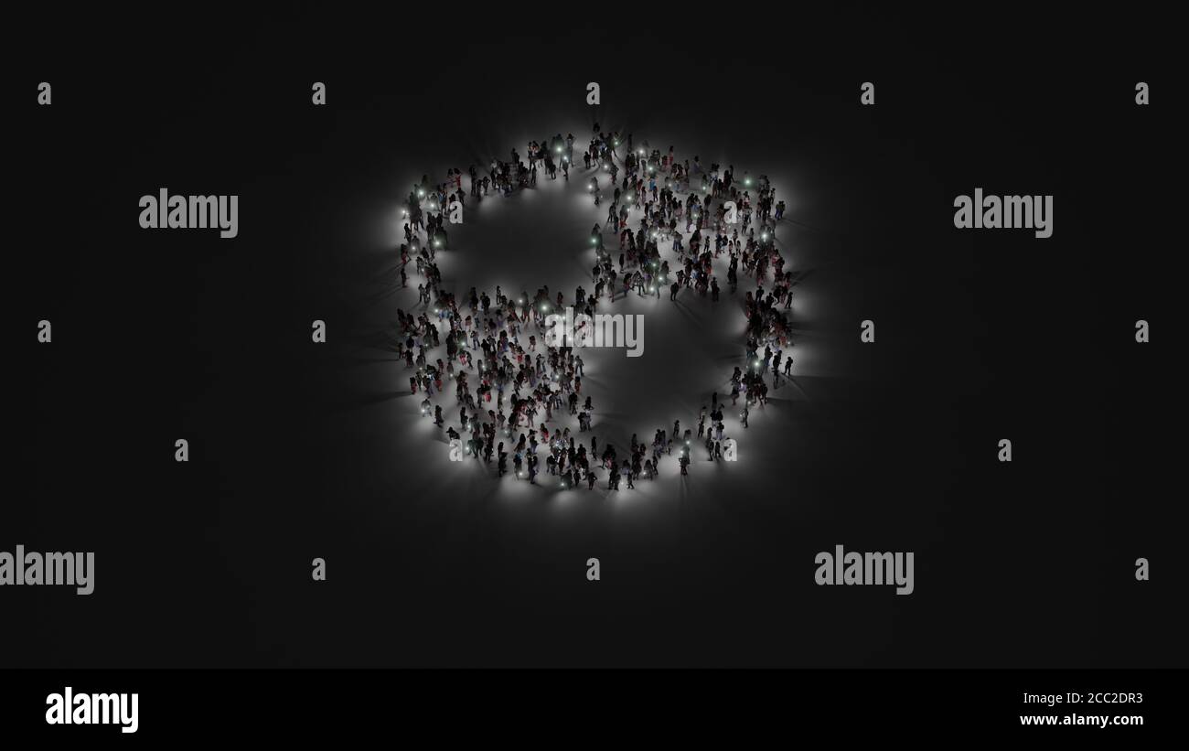 3d rendering of crowd of different people with flashlight in shape of ...