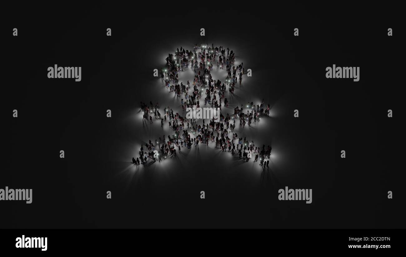 3d rendering of crowd of different people with flashlight in shape of ...