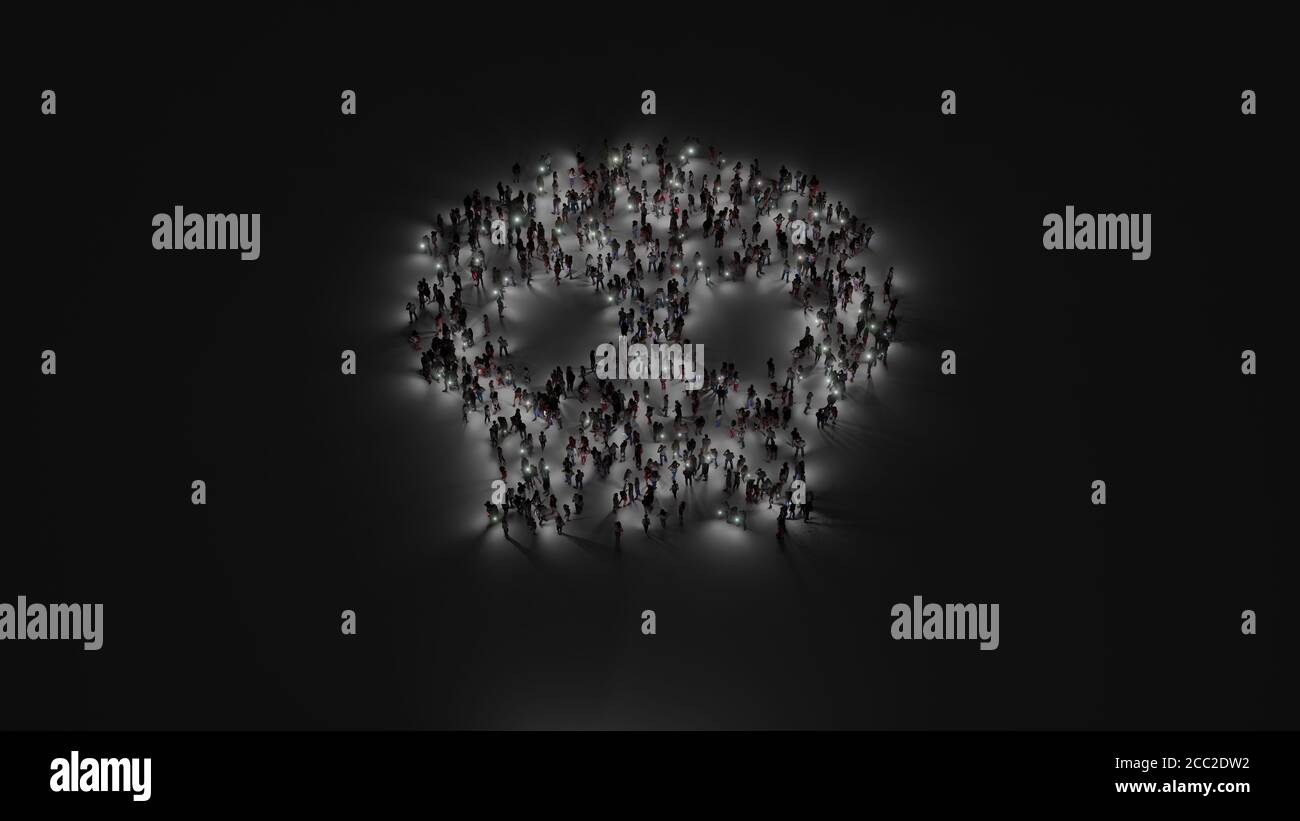 3d rendering of crowd of different people with flashlight in shape of ...