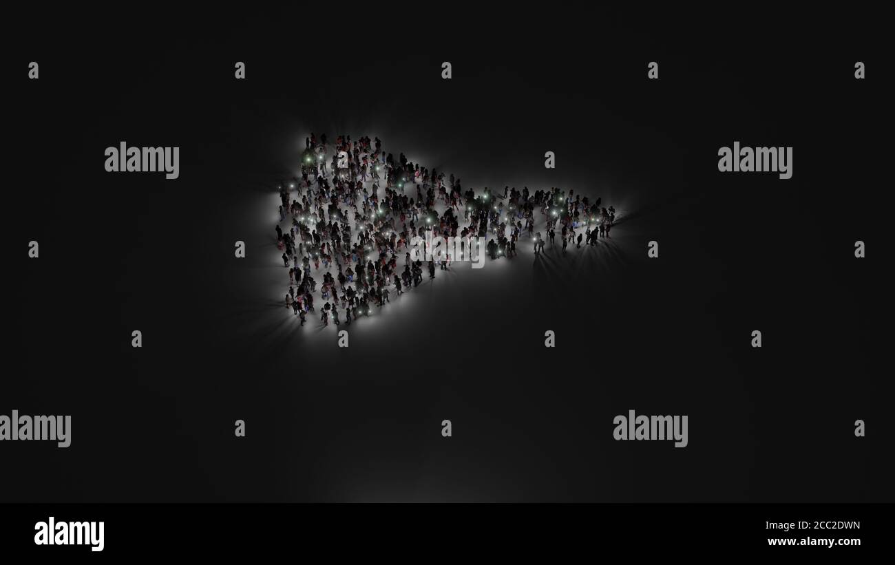 3d rendering of crowd of different people with flashlight in shape of ...