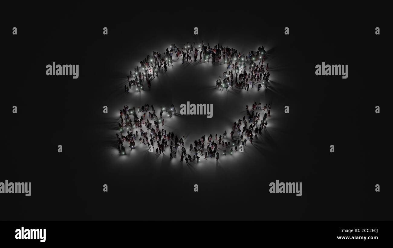 3d Rendering Of Crowd Of Different People With Flashlight In Shape Of Symbol Of Upload Circular