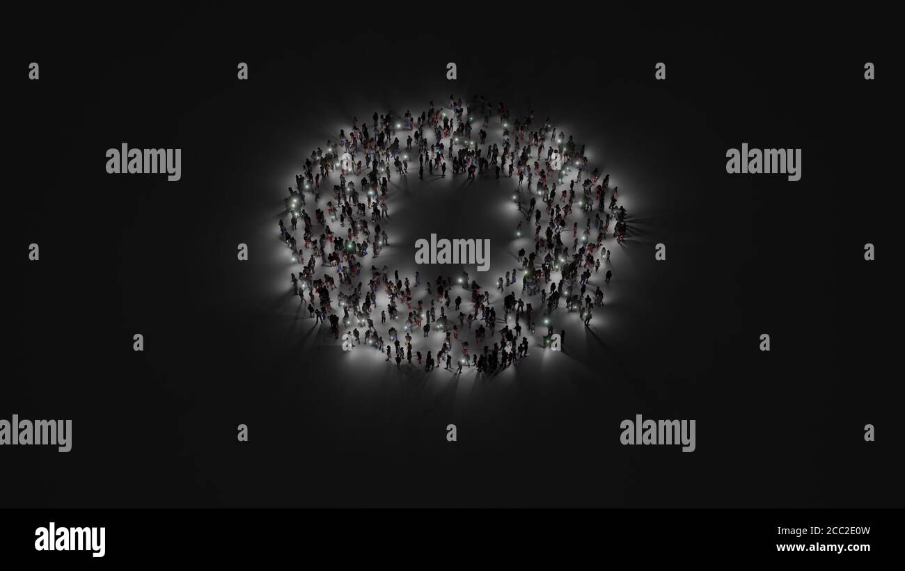 3d rendering of crowd of different people with flashlight in shape of ...