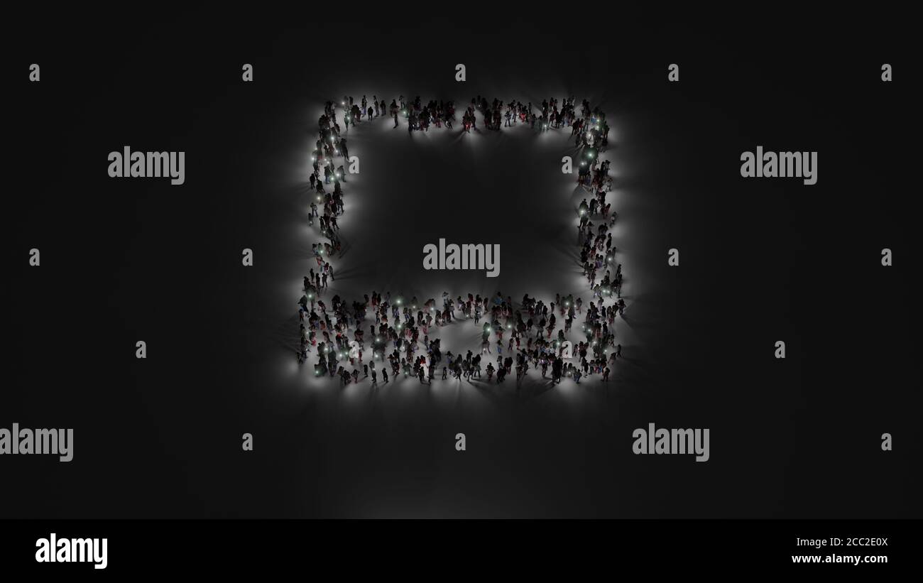 3d rendering of crowd of different people with flashlight in shape of ...
