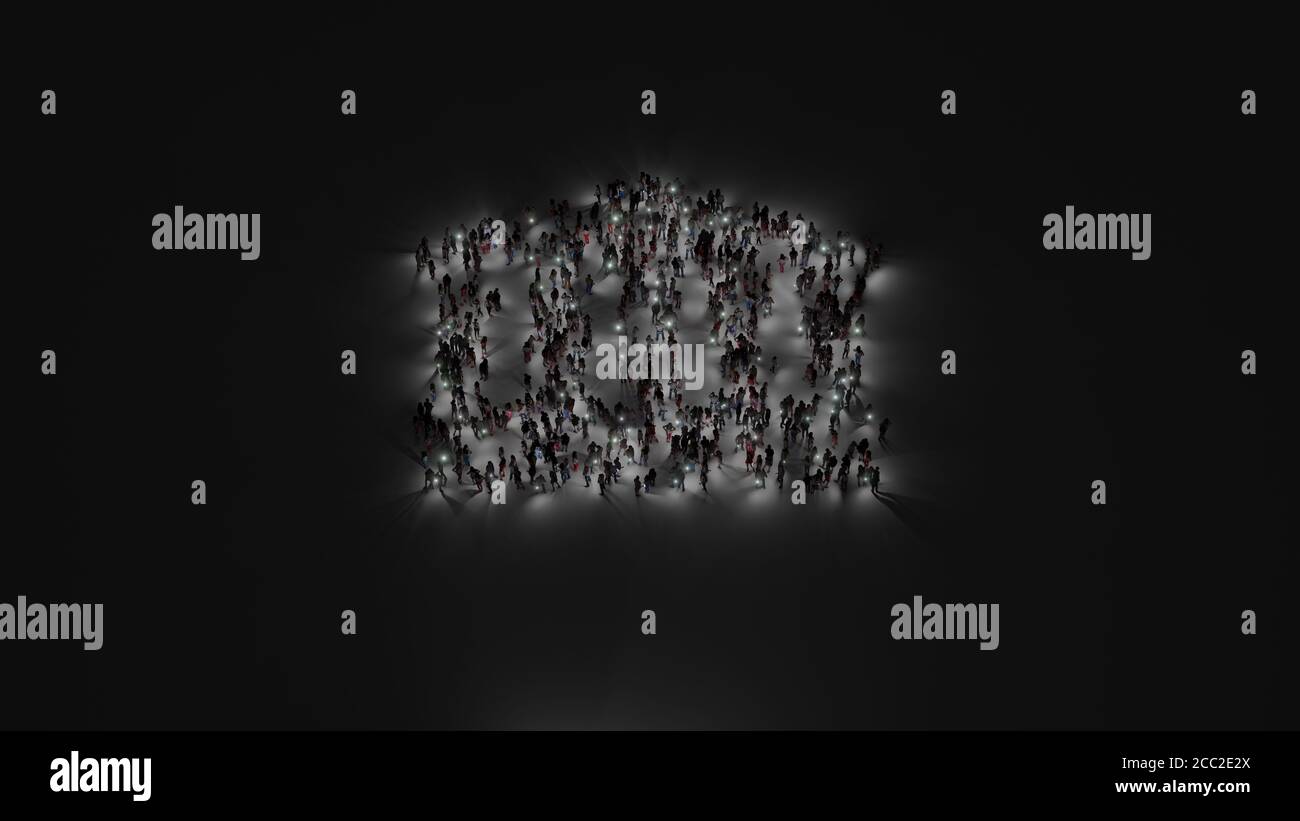 3d rendering of crowd of different people with flashlight in shape of ...