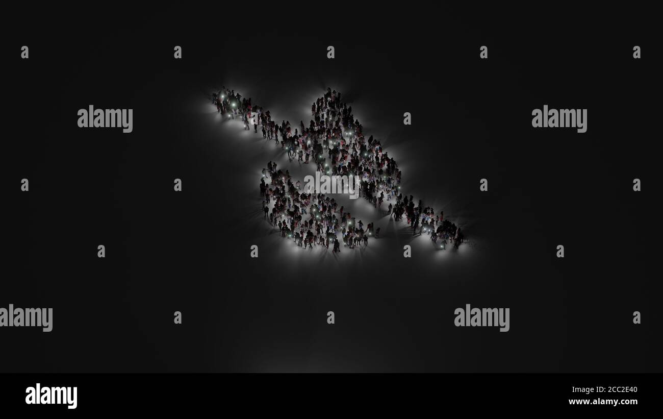 3d rendering of crowd of different people with flashlight in shape of ...