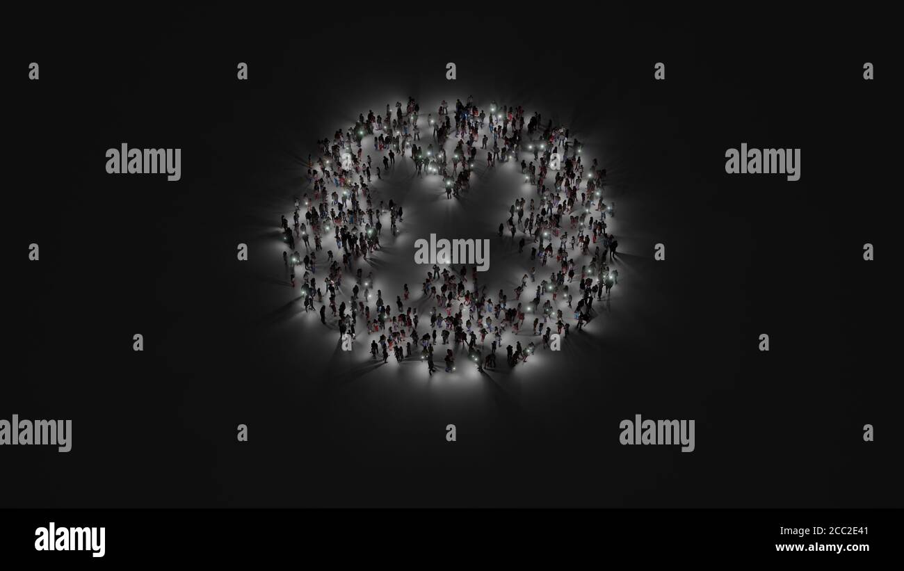 3d rendering of crowd of different people with flashlight in shape of ...