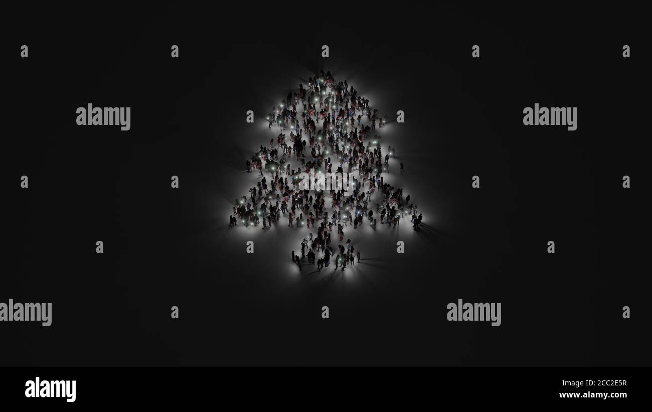 3d rendering of crowd of different people with flashlight in shape of ...