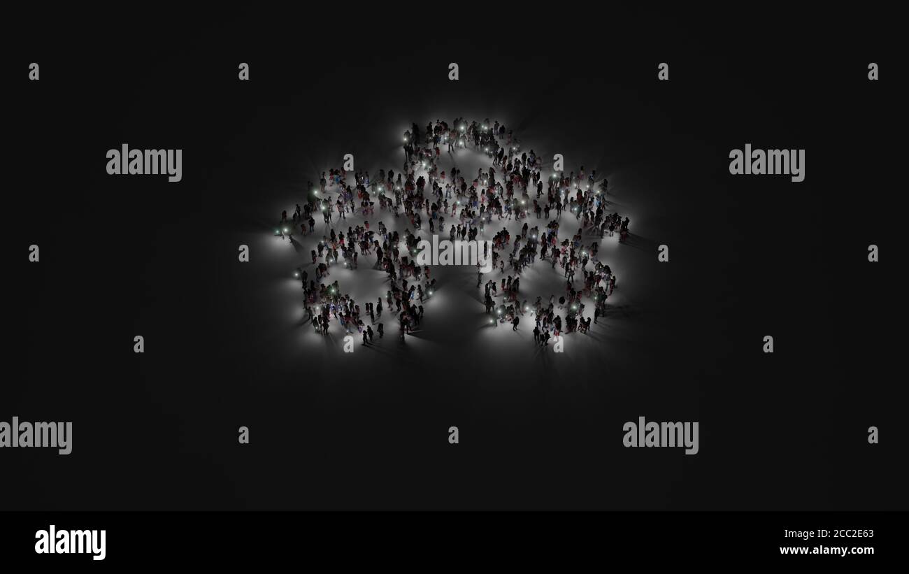 3d rendering of crowd of different people with flashlight in shape of ...