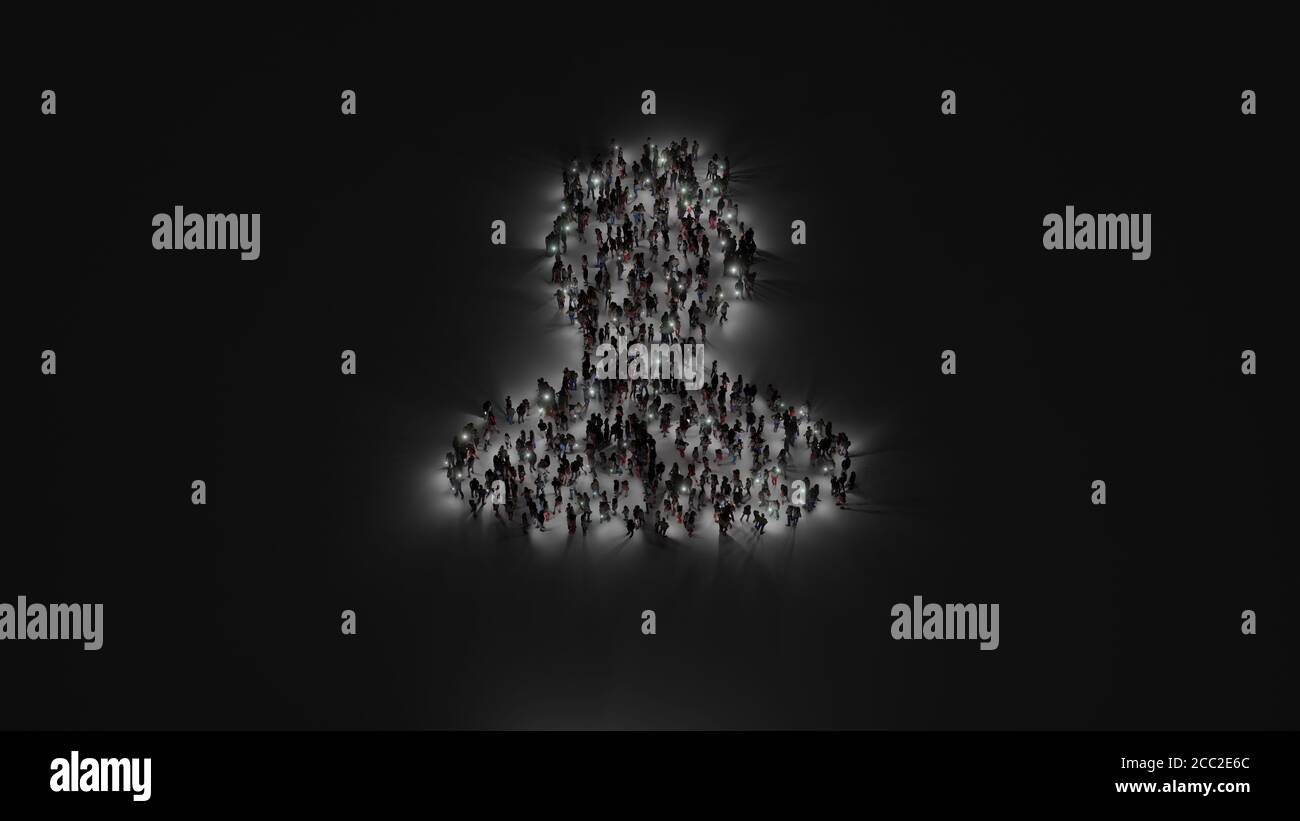 3d rendering of crowd of different people with flashlight in shape of ...