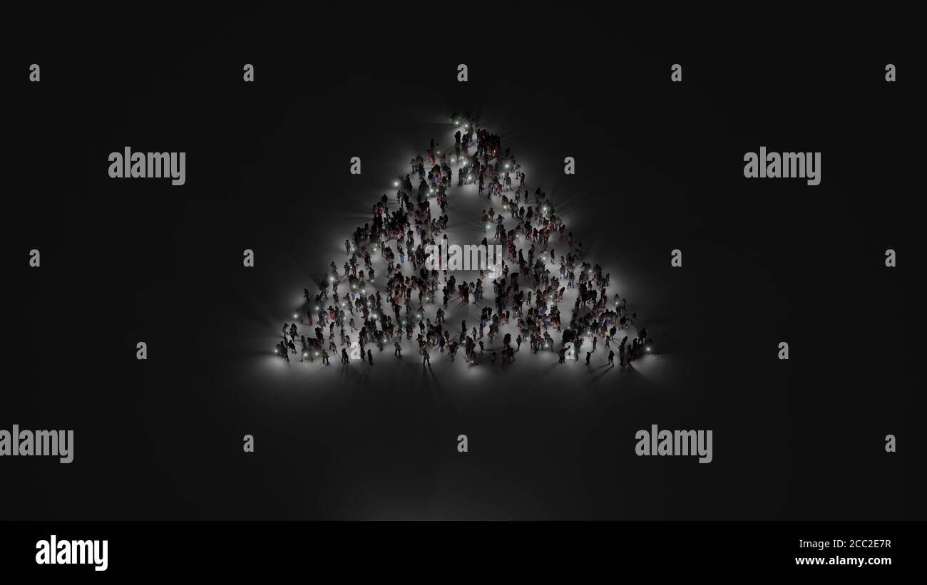3d rendering of crowd of different people with flashlight in shape of ...