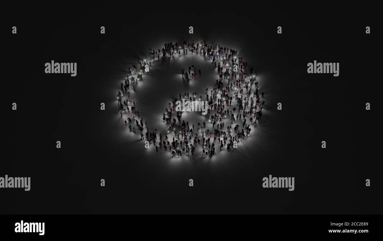 3d rendering of crowd of different people with flashlight in shape of ...
