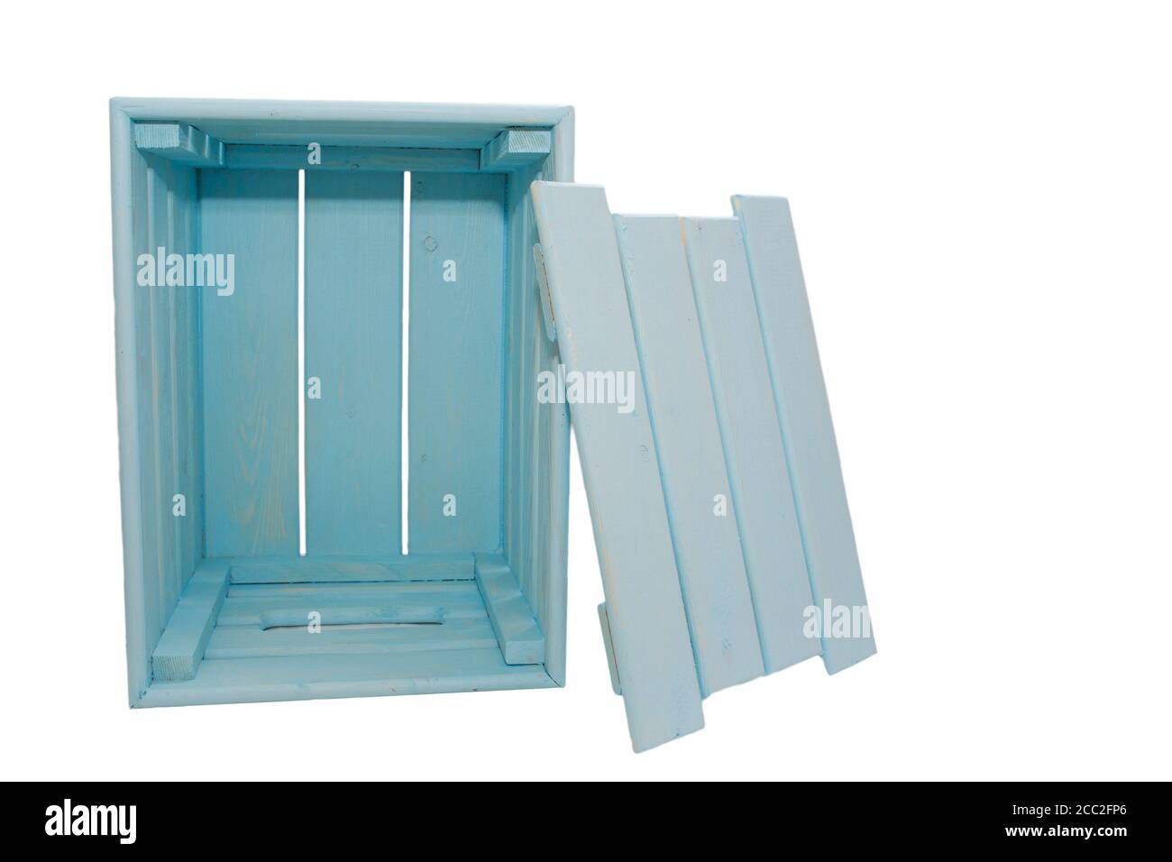Wooden box of light blue color. isolated on white background Stock ...