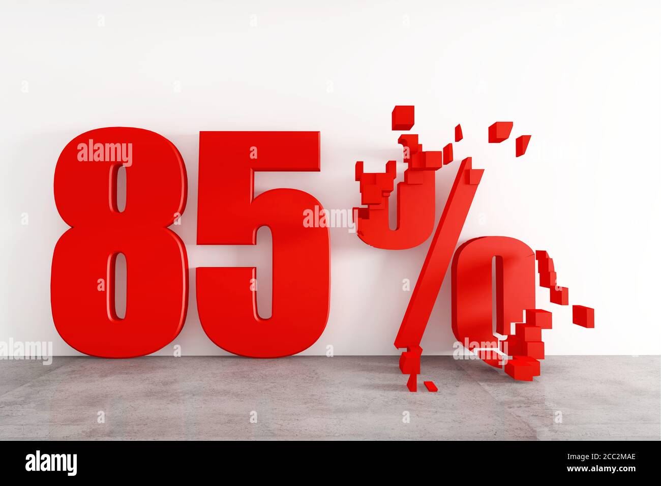 3D rendering of eighty-five percent red icon on white background Stock ...